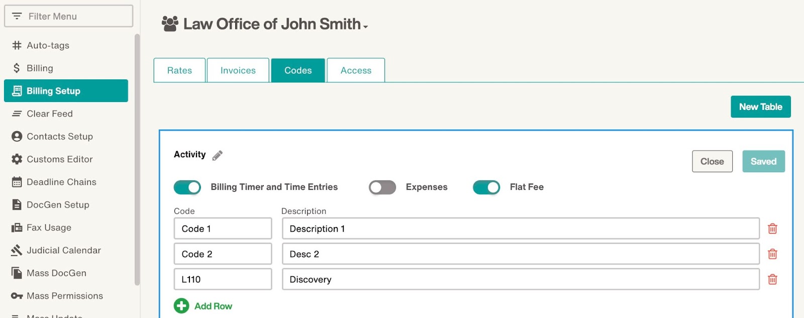 Billing Code Set Management – Filevine Help Center