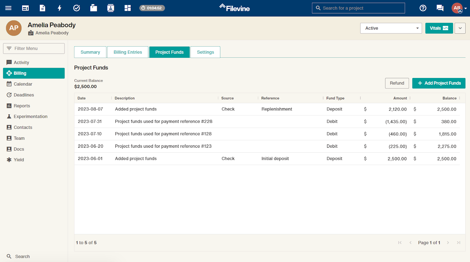 Project Funds – Filevine Help Center