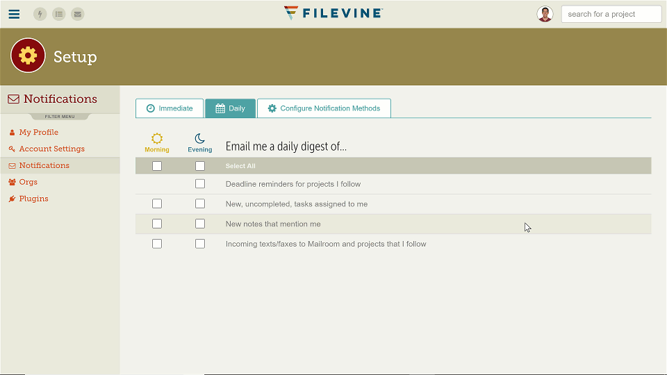 Notification Settings – Filevine Help Center