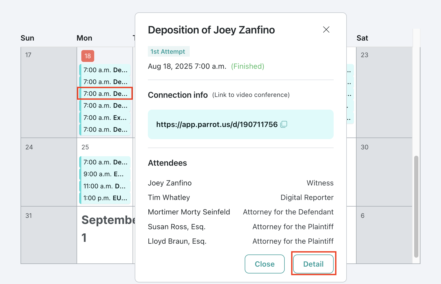 Calendar Section (Depositions by Filevine) – Filevine Help Center