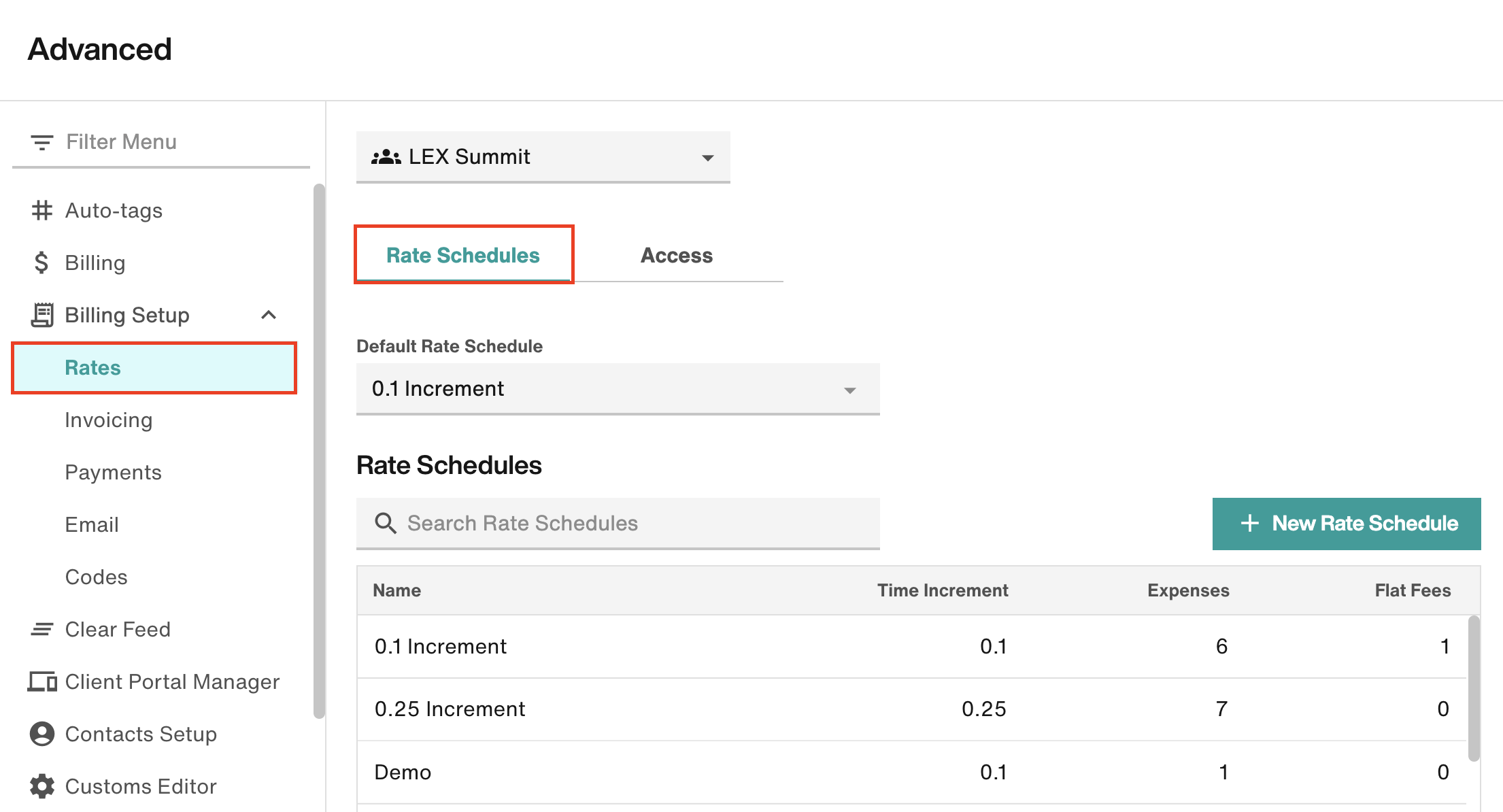 Rate Schedules – Filevine Help Center