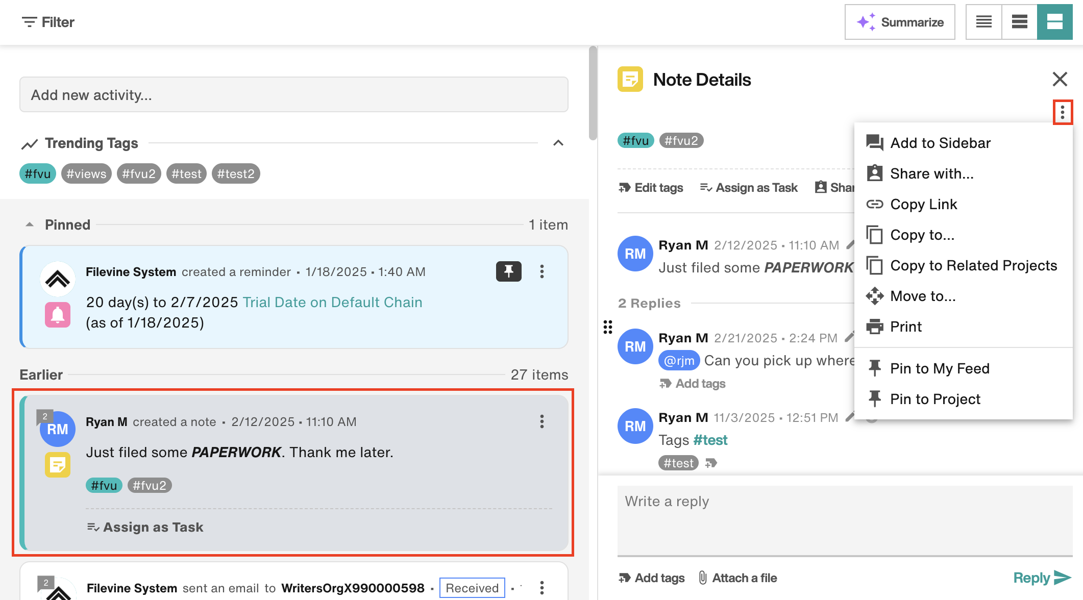 Activity Feed – Filevine Help Center